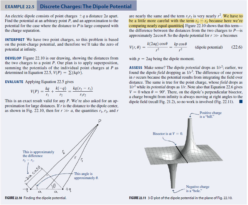 Solved EXAMPLE 22.5 Discrete Charges: The Dipole Potential | Chegg.com