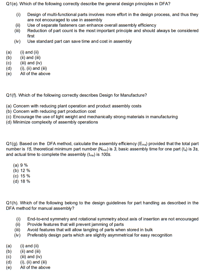 Solved Q1(e). Which of the following correctly describe the | Chegg.com