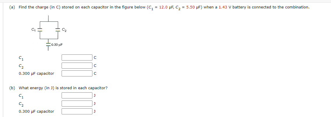 Solved (a) ﻿Find the charge (in C) ﻿stored on each capacitor | Chegg.com