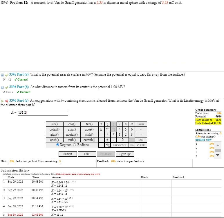 Solved (8\%) Problem 11: The electric potential in a certain | Chegg.com