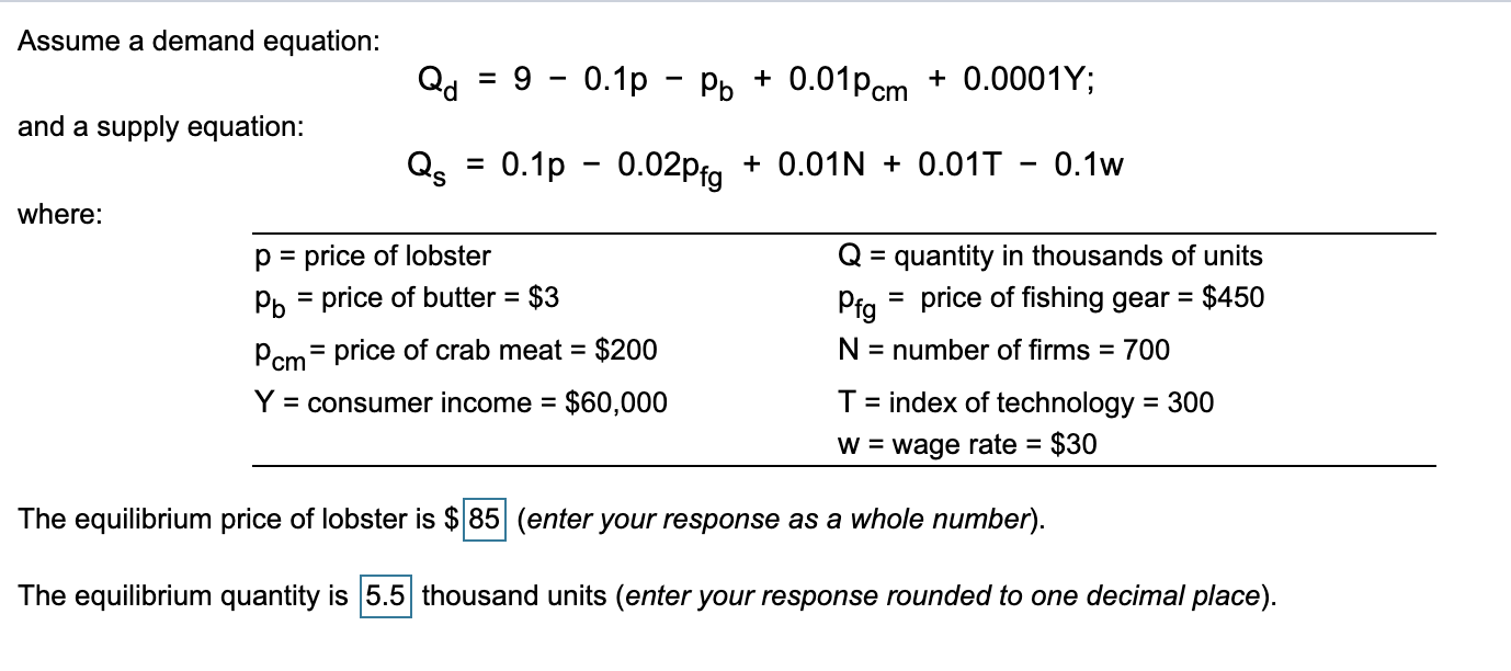 Solved Assume a demand equation: and a supply equation: Qd = | Chegg.com