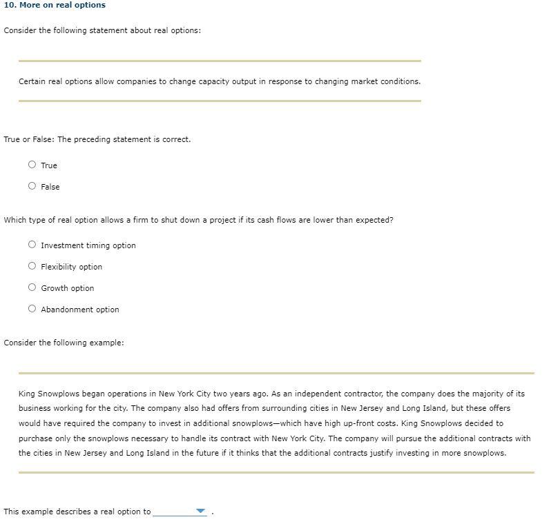 Solved 10. More on real options Consider the following | Chegg.com
