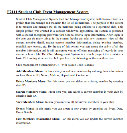 Student Club Event Management System Student Club | Chegg.com