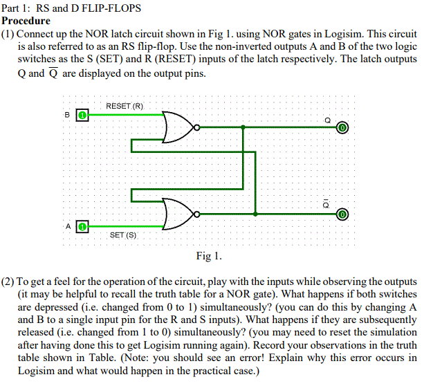Solved Part 1: RS and D FLIP-FLOPS Procedure (1) Connect up | Chegg.com