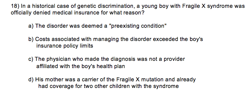 Solved 18) In a historical case of genetic discrimination, a | Chegg.com