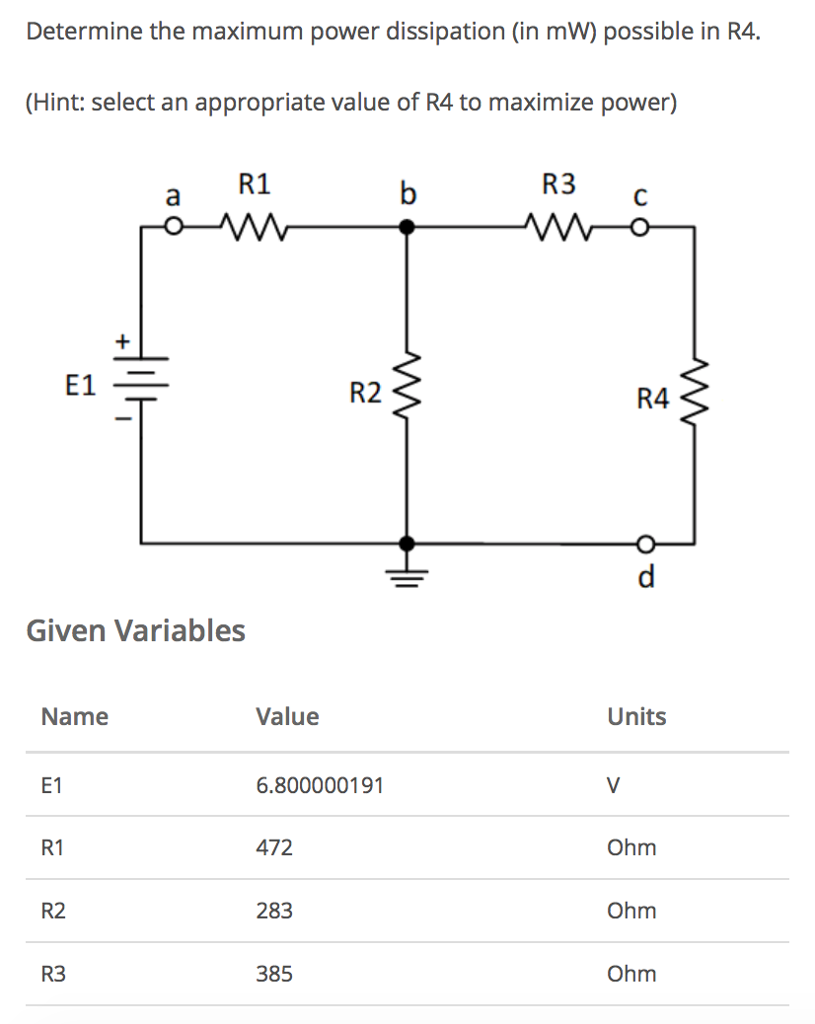 Solved Determine the maximum power dissipation (in mW) | Chegg.com