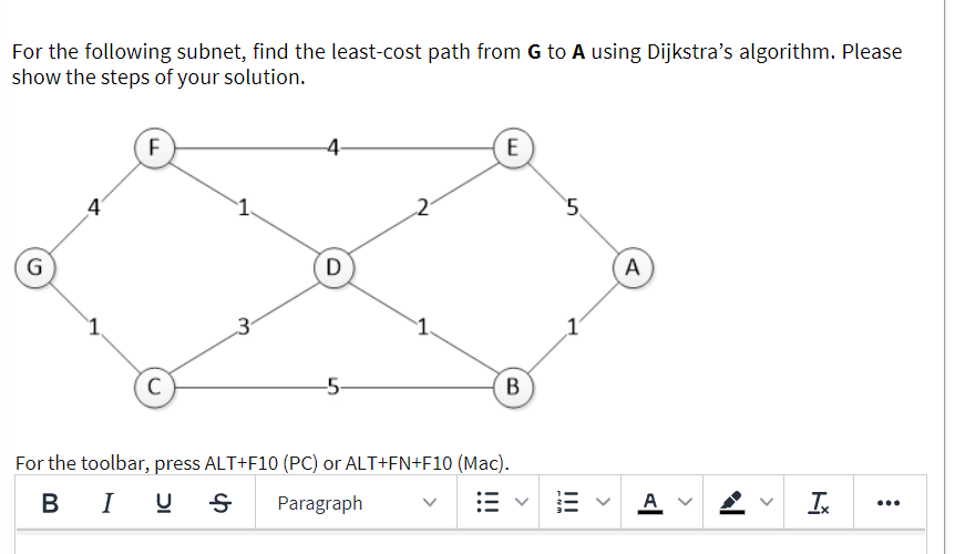 Solved For the following subnet, find the least-cost path | Chegg.com