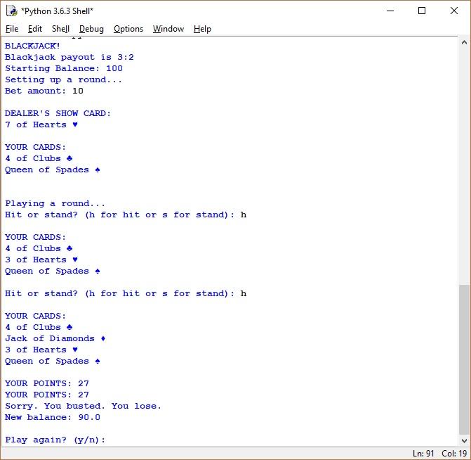 Solved BlackJack game in python in 3 phases. Phase 1 is | Chegg.com
