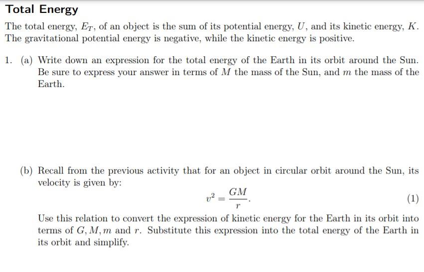 Solved Total Energy The total energy, Et, of an object is | Chegg.com