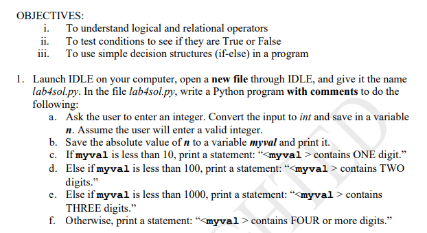 Solved Iii To Use Simple Decision Structures If Else In A 8911
