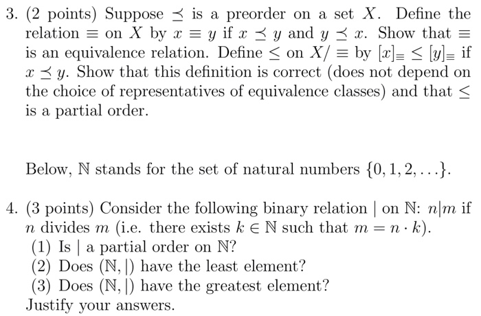 Solved 3. (2 points) Suppose 3 is a preorder on a set Define | Chegg.com