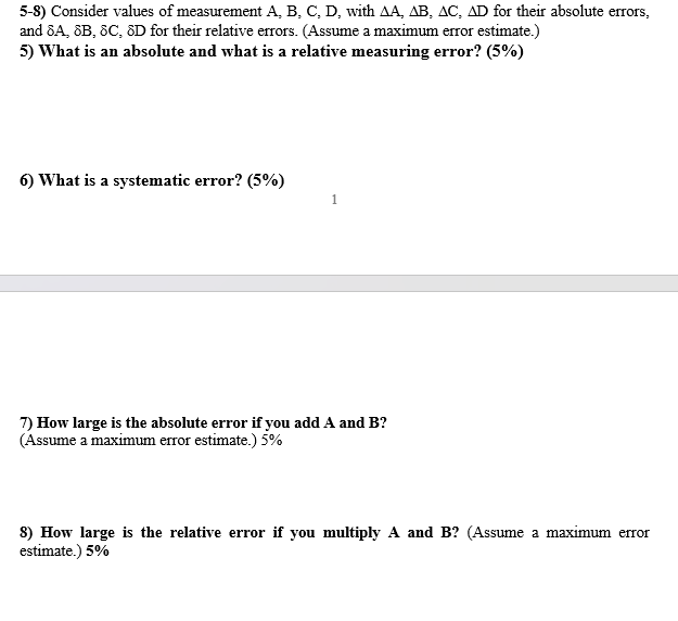 Solved 5-8) ﻿Consider values of measurement A, ﻿B, ﻿C, ﻿D, | Chegg.com