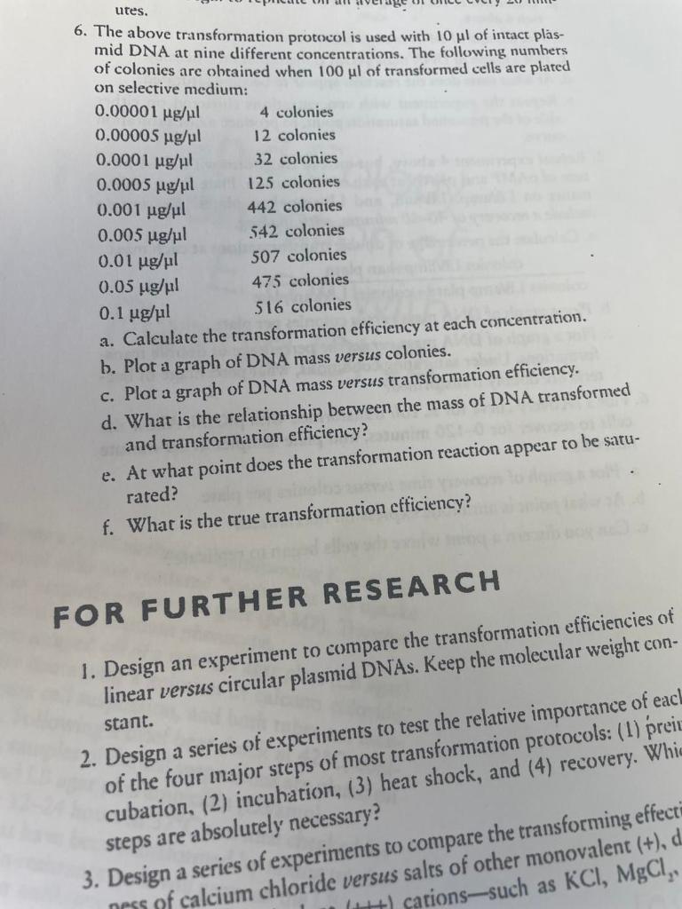 Solved a. Calculate the transformation efficiency at each | Chegg.com