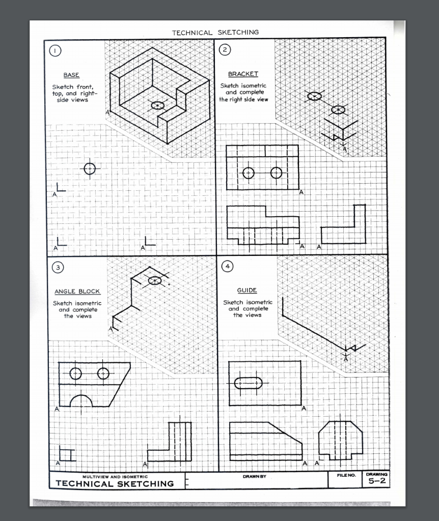 Solved TECHNICAL SKETCHING BASE Sketch front, top, and | Chegg.com
