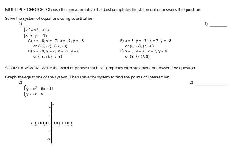 Solved MULTIPLE CHOICE. Choose the one alternative that best | Chegg.com