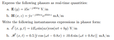 Solved Express the following phasors as real-time | Chegg.com