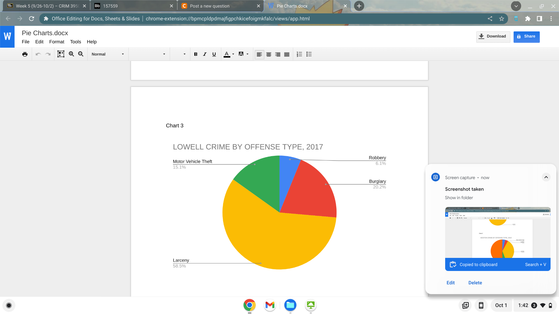 Create similar-looking pie charts for 3 offense types | Chegg.com