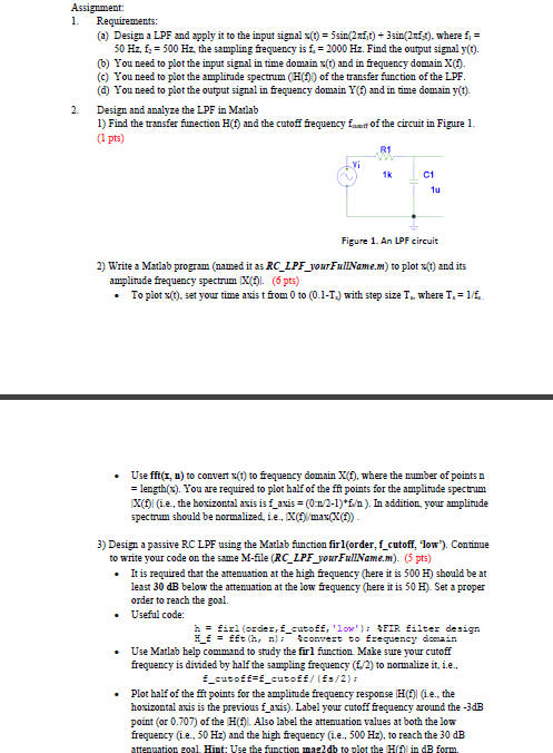 Solved Assignment: 1. Requirements: (a) Design a LPF and | Chegg.com