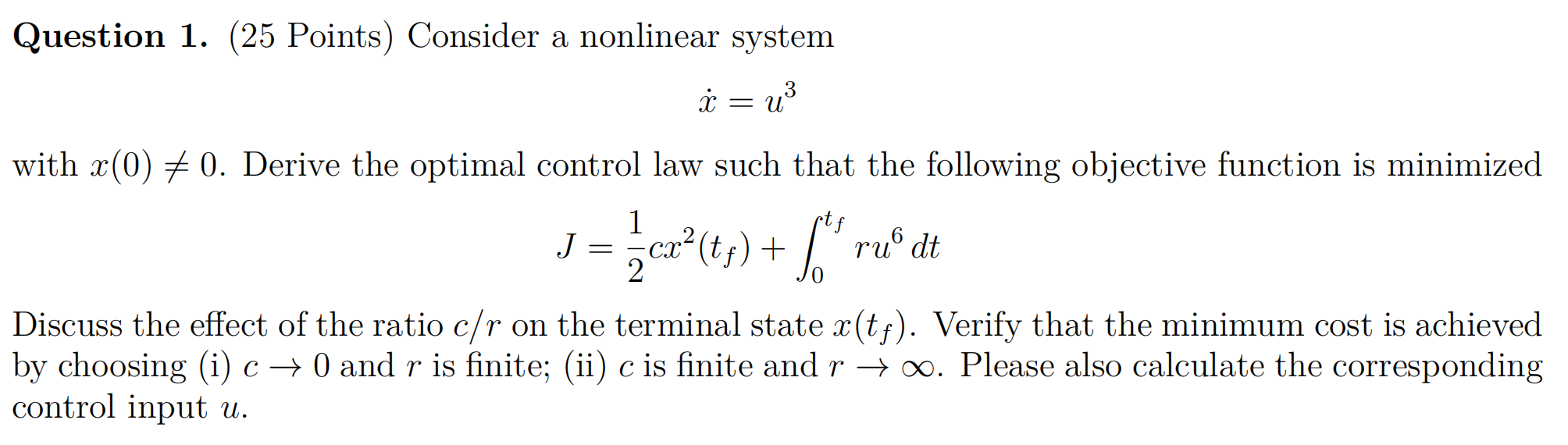 Solved Question 1. (25 Points) Consider a nonlinear system | Chegg.com