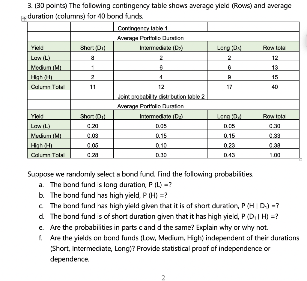 Solved 3. (30 points) The following contingency table shows | Chegg.com