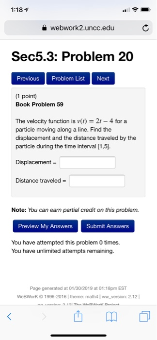 Solved 1:18 1 el a webwork2.uncc.edu Sec5.3: Problem 20 | Chegg.com