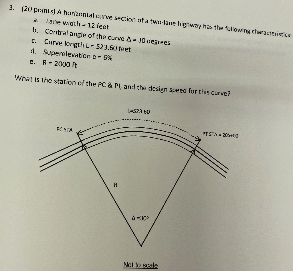 Solved (20 points) A horizontal curve section of a two-lane | Chegg.com