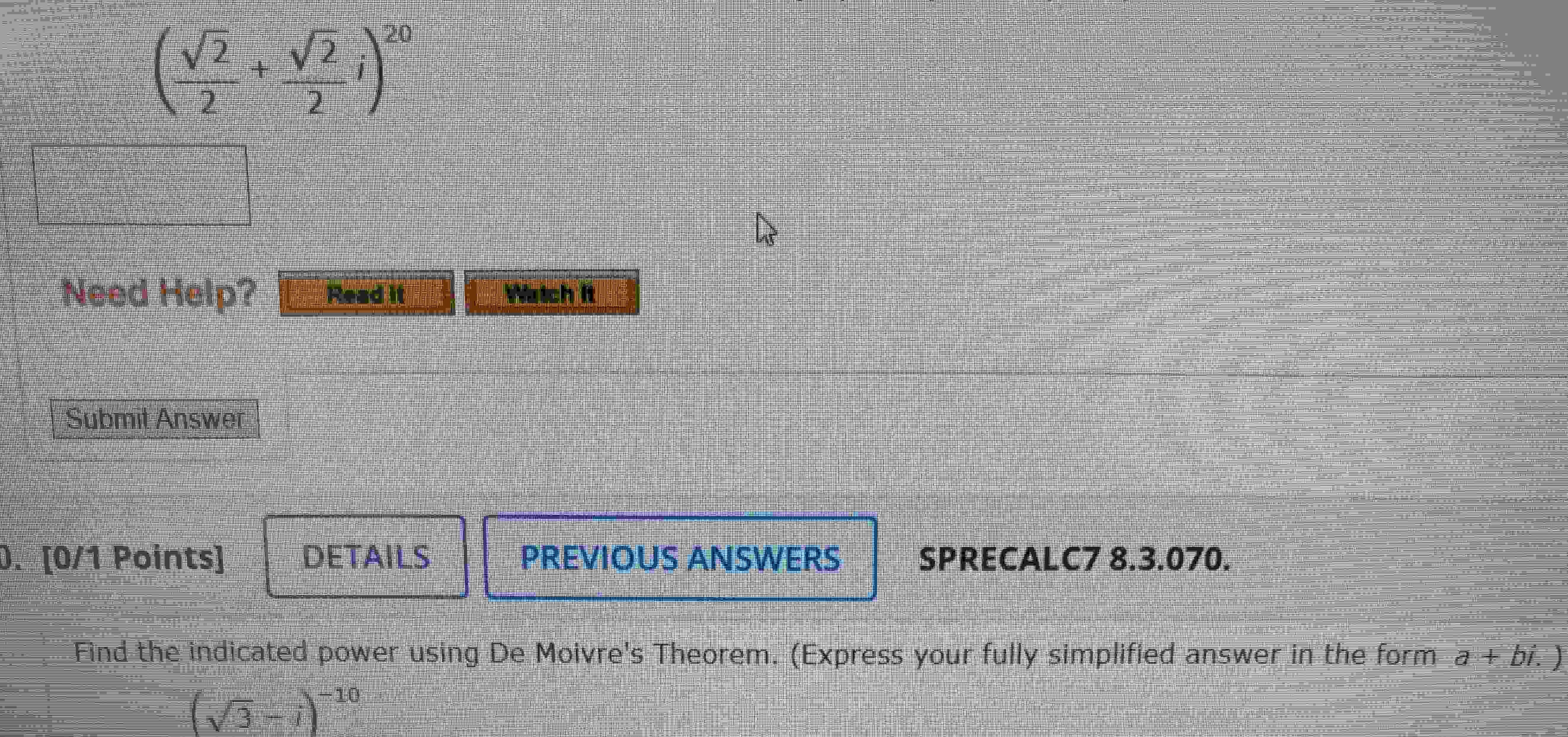 Find the indicated power using De Moivre's Theorem. | Chegg.com