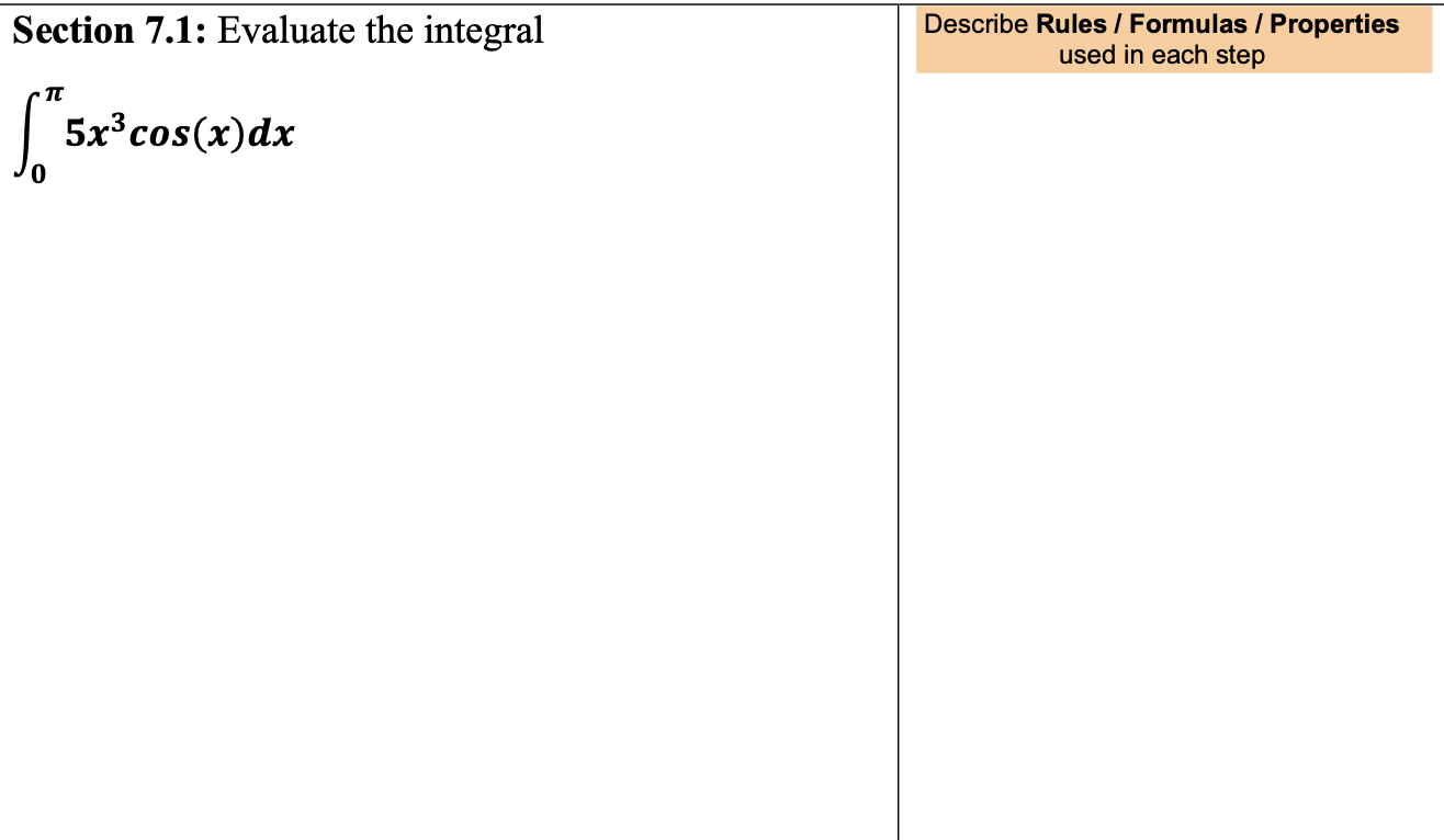 Solved Section 7.1: Evaluate the integral Describe Rules / | Chegg.com