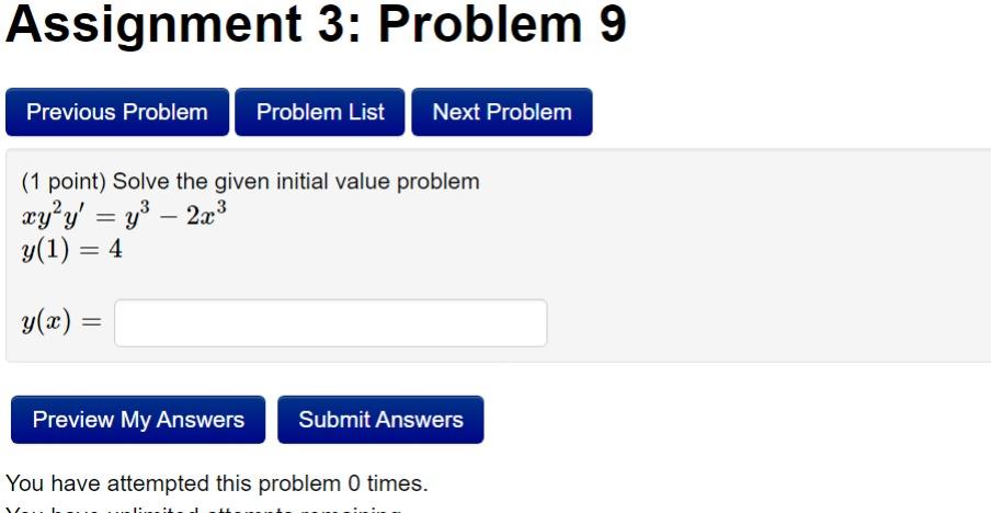 Solved (1 point) Solve the given initial value problem | Chegg.com