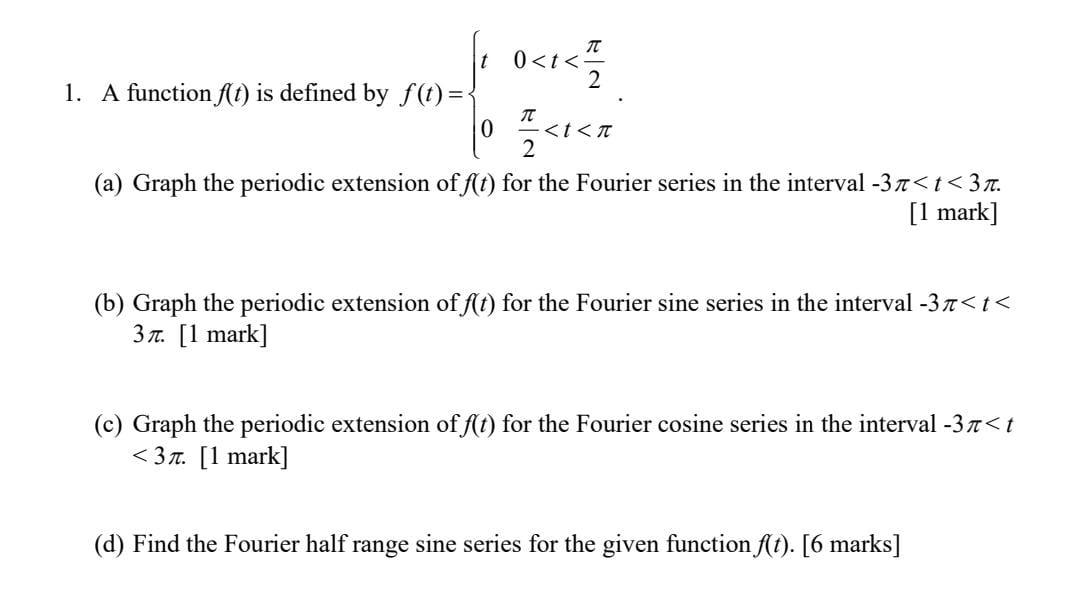 Solved 1. A function f(t) is defined by f(t)={t00 | Chegg.com
