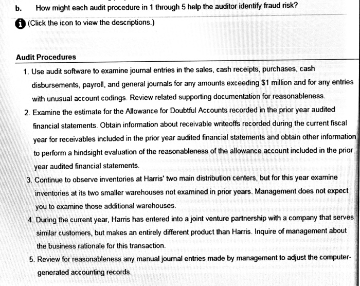 Solved How might each audit procedure in 1 through 5 help | Chegg.com