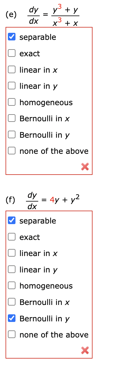 Solved (m) dxdy=yx+xy+1 separable exact linear in x linear | Chegg.com