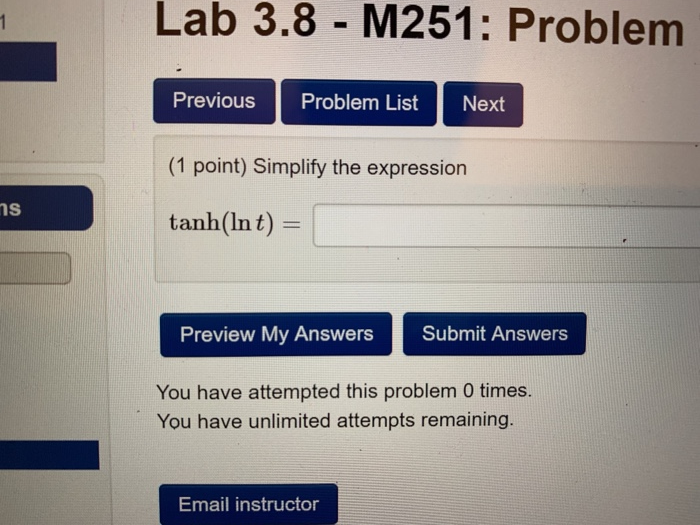 Solved Lab 3.8 M251: Problem Previous Problem ListNext (1 | Chegg.com