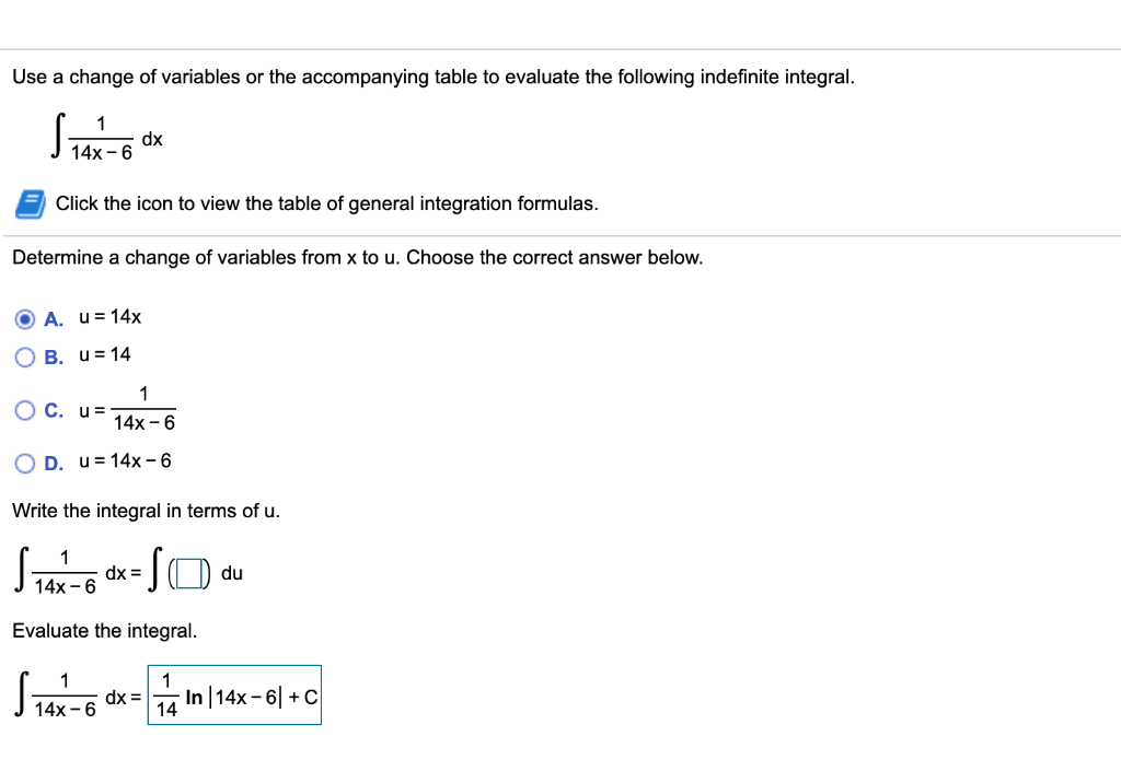 Solved Use a change of variables or the accompanying table | Chegg.com