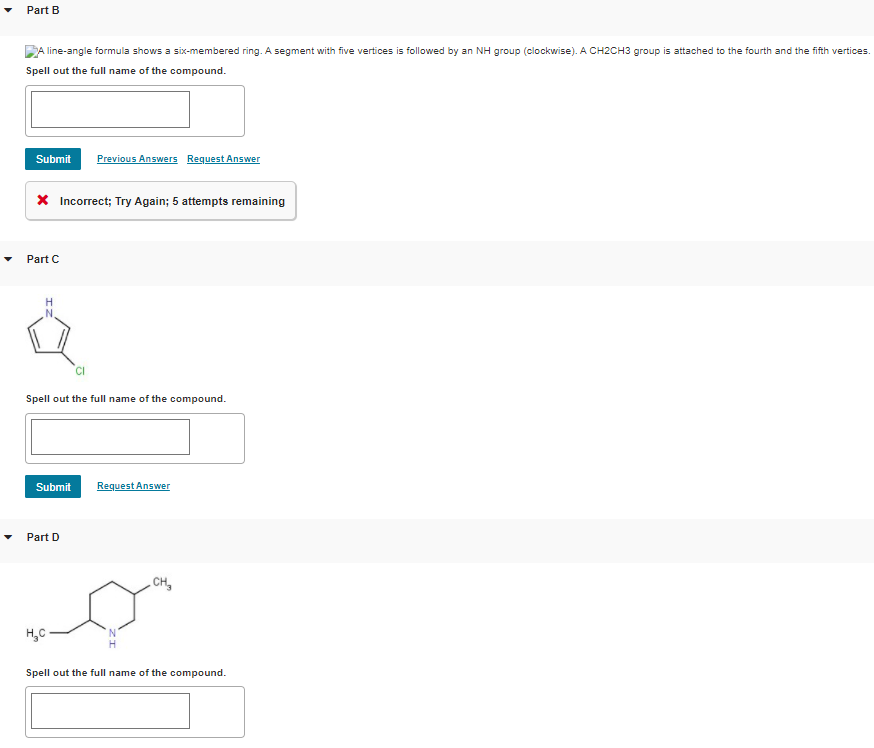Solved Part B line-angle formula shows a six-membered ring. | Chegg.com