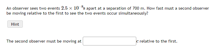 Solved An observer sees two events \( 2.5 \times | Chegg.com