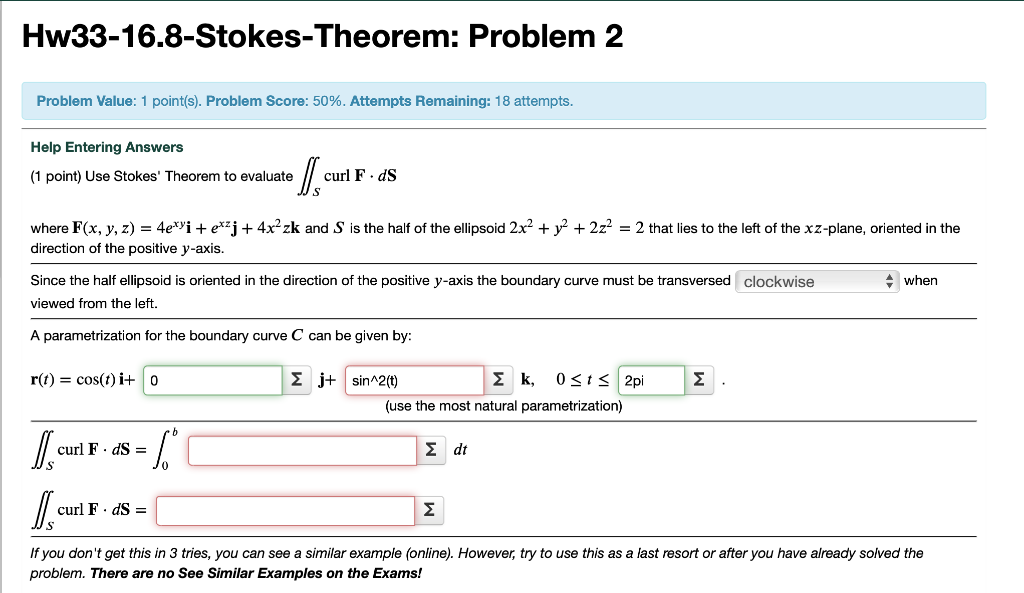 Solved Hw33-16.8-Stokes-Theorem: Problem 2 Problem Value: 1 | Chegg.com