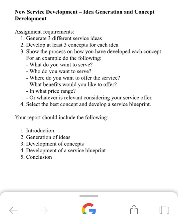 Solved 3-4 pages generate 3 DIFFERENT service ideas, develop | Chegg.com