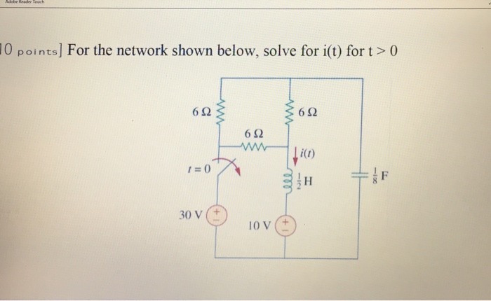 Solved For the network shown below, solve for i(t) for t > 0 | Chegg.com
