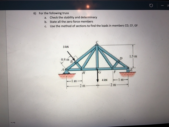 Solved 6) For the following truss Check the stability and | Chegg.com