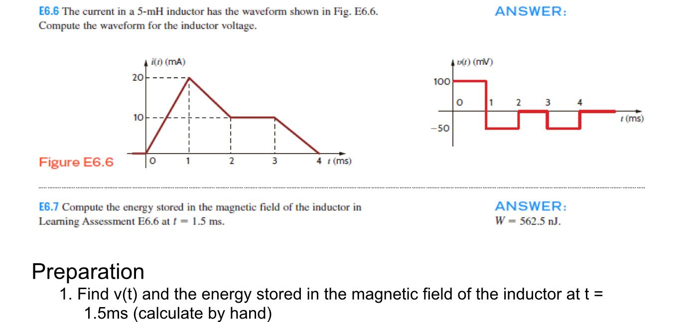 Solved E6.6 The current in a 5-mH inductor has the waveform | Chegg.com