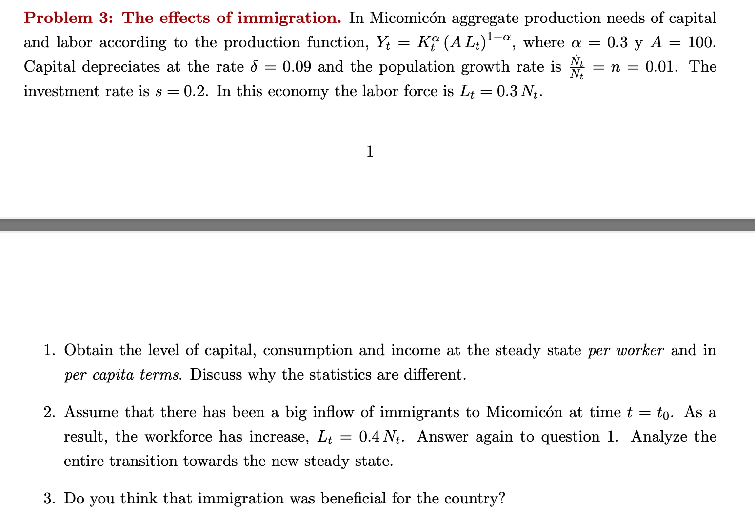 Solved Problem 3: The effects of immigration. In Micomicón | Chegg.com