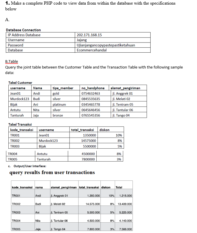 Solved D. Logic • Joint both tables and display data based | Chegg.com