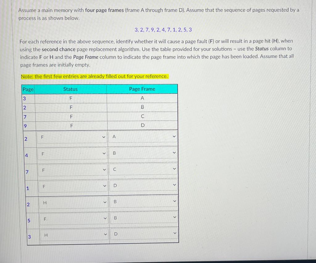 Solved Assume a main memory with four page frames (frame A | Chegg.com