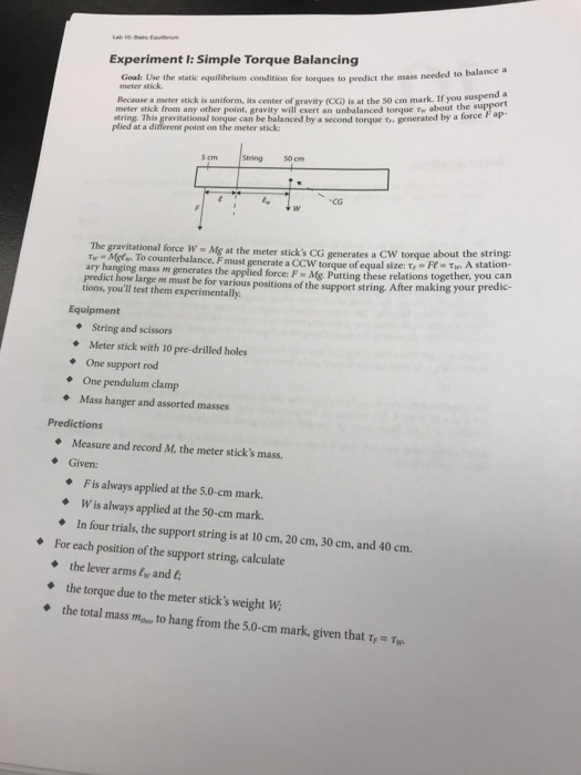 Solved Experiment I: Simple Torque Balancing Questions 1 1 | Chegg.com