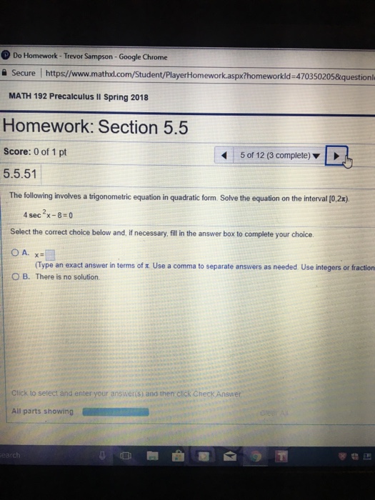 Solved Do Homework- Trevor Sampson-Google Chrome ? Secure | Chegg.com Solved Do Homework- Trevor Sampson-Google Chrome ? Secure | Chegg.com