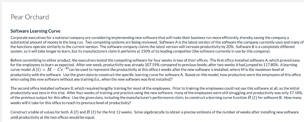 Pear Orchard Software Learning Curve Corporate | Chegg.com