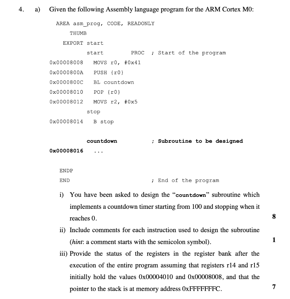 4 A Given The Following Assembly Language Program
