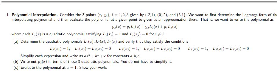 Solved 1. Polynomial interpolation. Consider the 3 points | Chegg.com