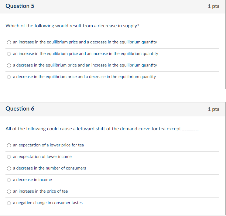 Solved Which of the following would result from a decrease | Chegg.com